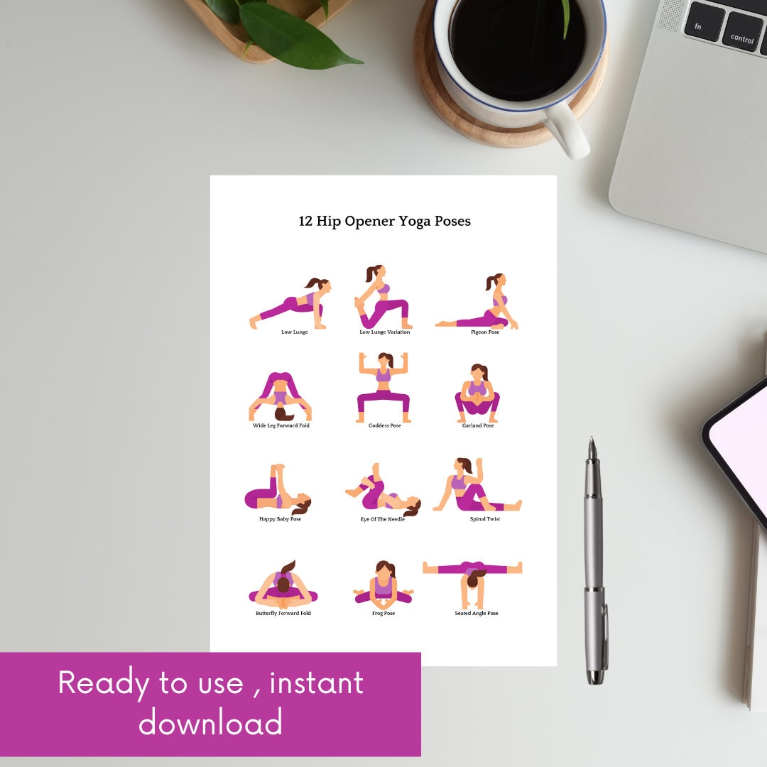 Hip Opener Yoga Poses Printable,digital Download Yoga Hips Flexibility ...