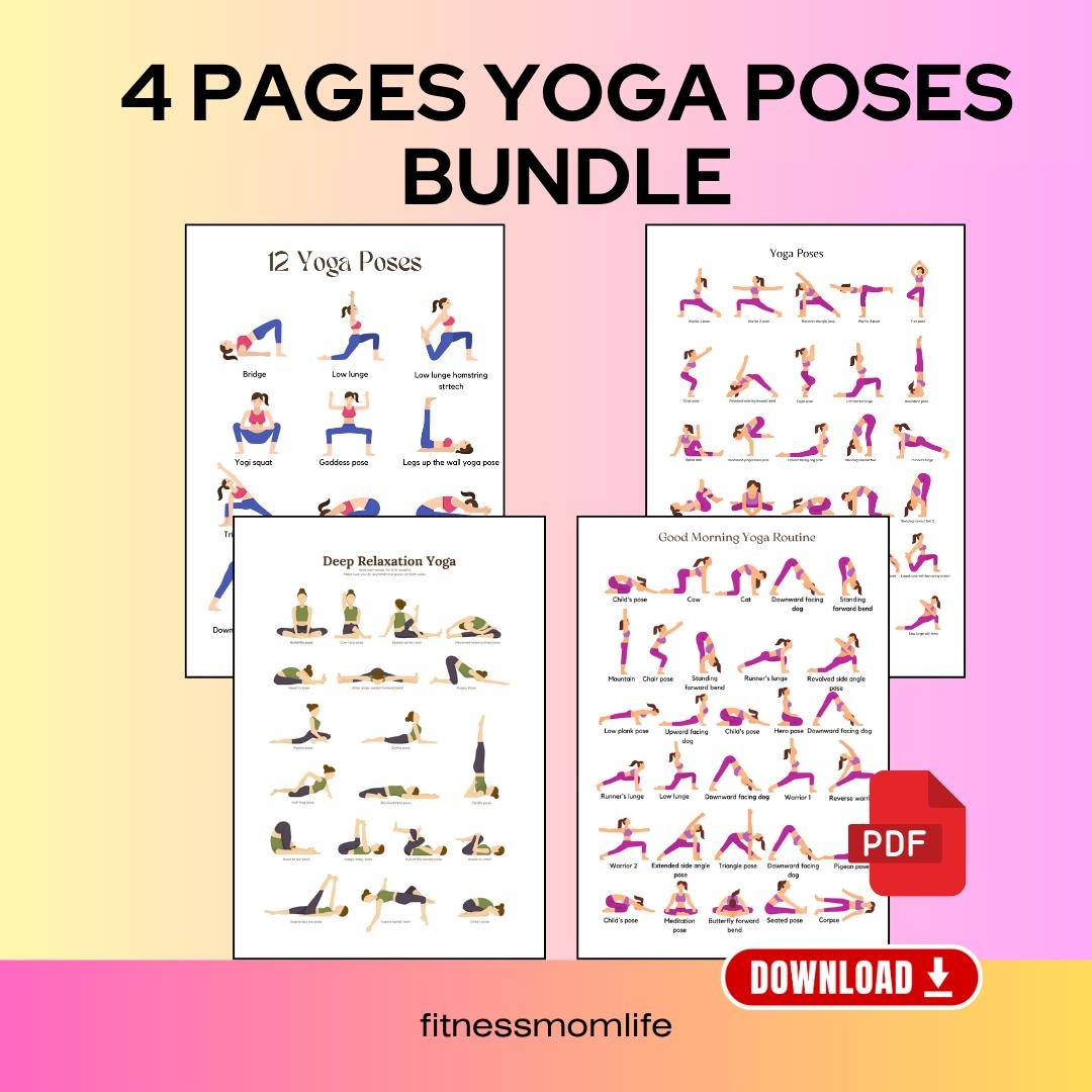 Yoga Poses Printable 4 Pages Bundle,digital Download Yoga Poses,yoga ...