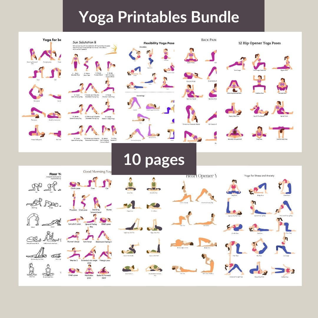 Yoga Poses Bundle 10 Pages Printable,digital Download Yoga Poses ...
