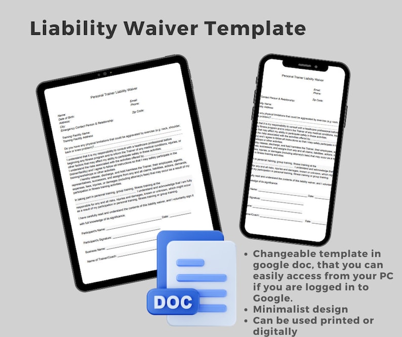 Customizable Personal Trainer Liability Waiver Form (google Doc Template) - Etsy