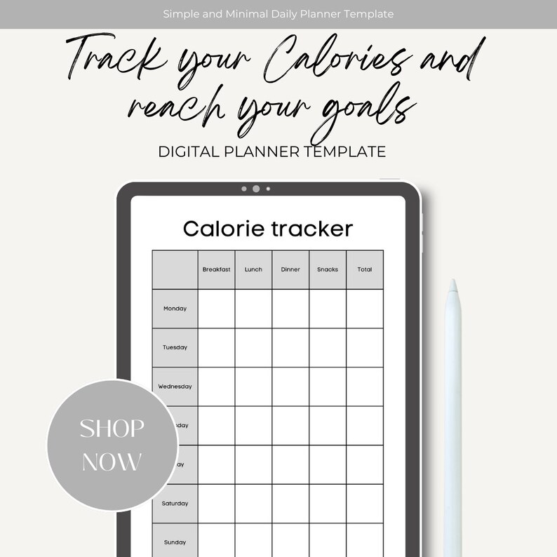 Minimalist Calorie Tracker, Printable Food Diary (PDF) - Etsy