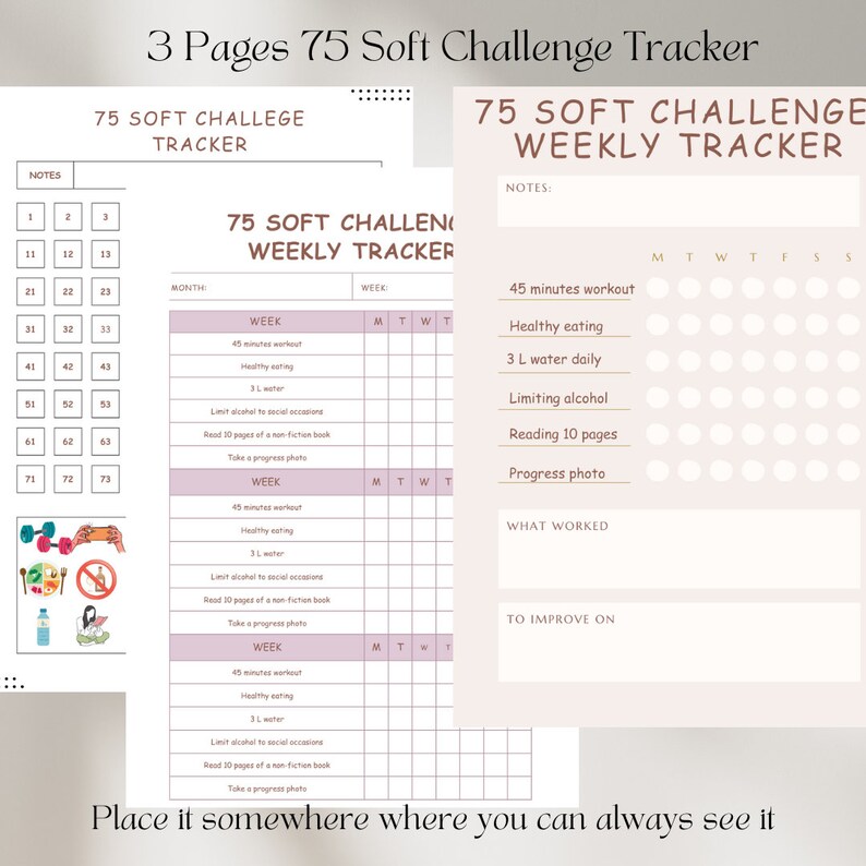 Minimalist 75 Soft Challenge Tracker Printable, 75 Days Habit Tracker ...