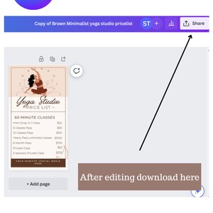 Yoga Studio Price List Template, Canva Yoga Intsructor Price List ...