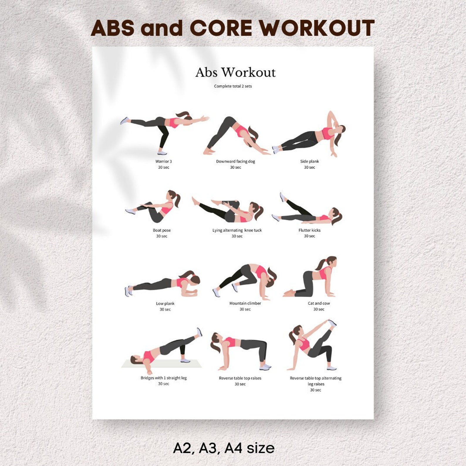 Abs and Core Exercises Printable Pdf, Core Workout, Abs Workout Guide ...