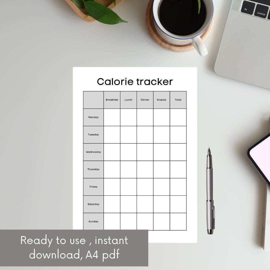 Minimalist Calorie Tracker, Printable Food Diary (PDF) - Etsy