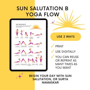 Sun Salutation B Yoga Sequence Poster, Yoga Flow Printable, Digital ...