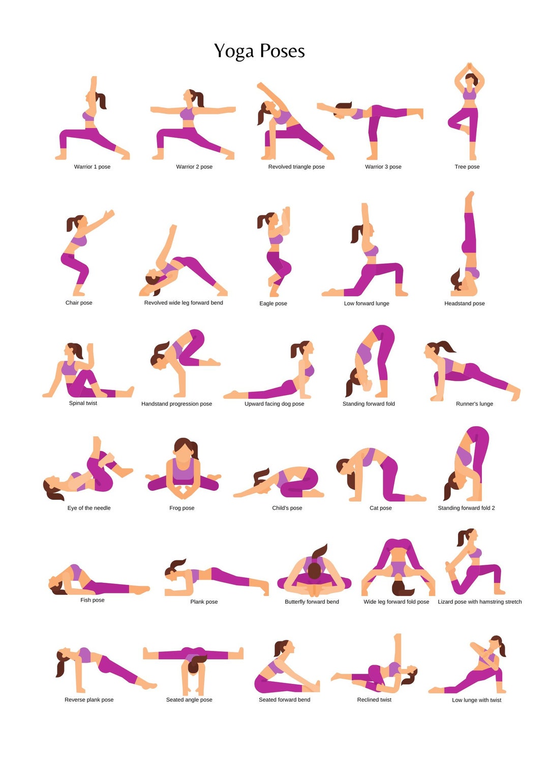 30 Yoga Poses Printable Posterdigital Download Yoga Poses Posteryoga Poses Pdf Yoga Poses 