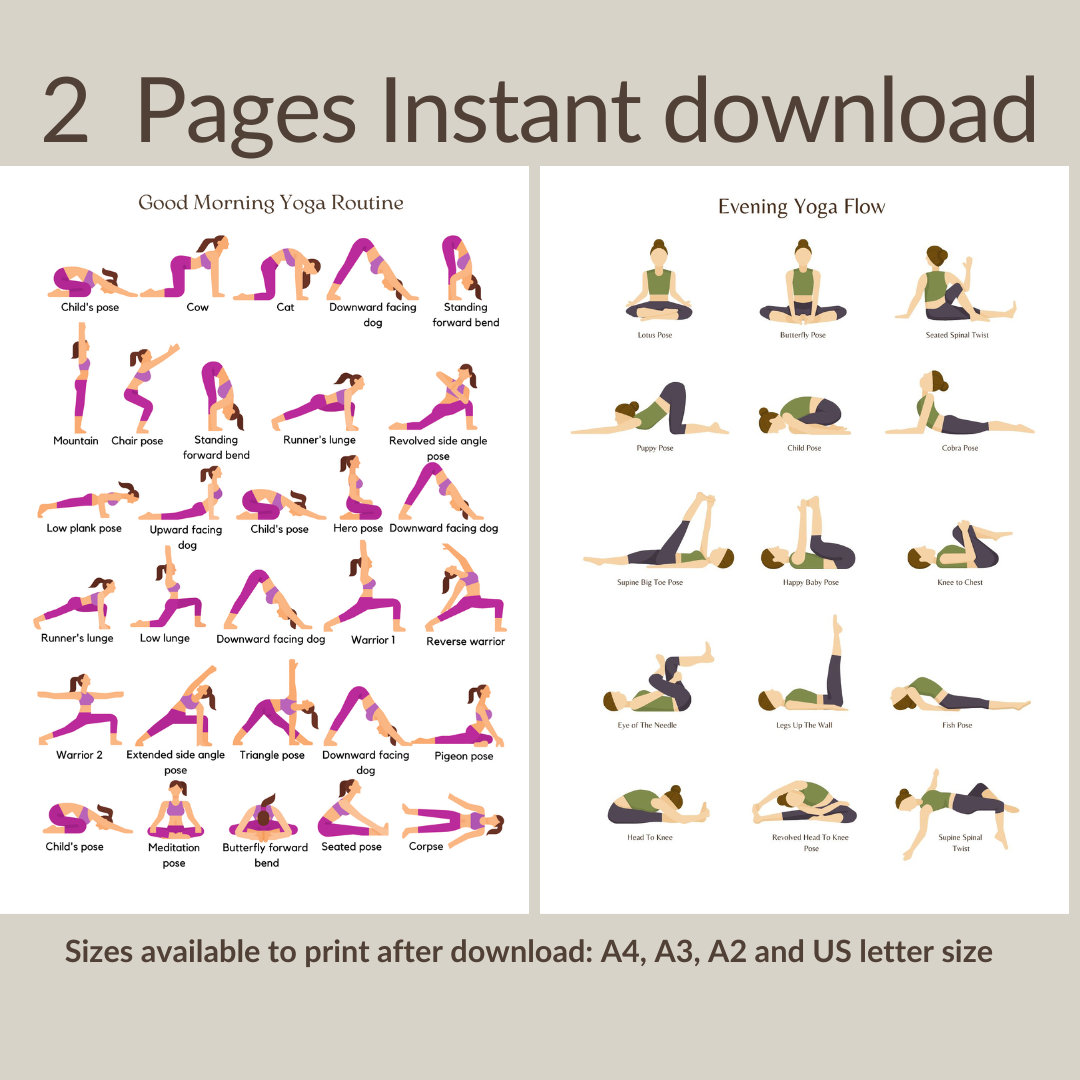 Morning and Evening Yoga Routine 2 Page Bundle,yoga Poses Printable, Yoga Studio Decor,yoga ...