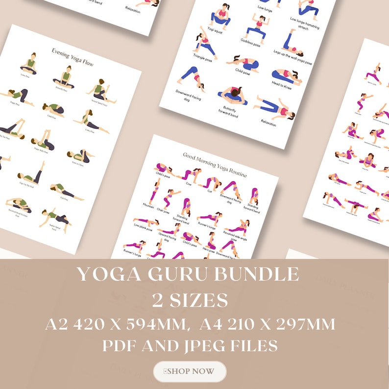 Yoga Poses Printable 4 Pages Bundle,digital Download Yoga Poses,yoga ...