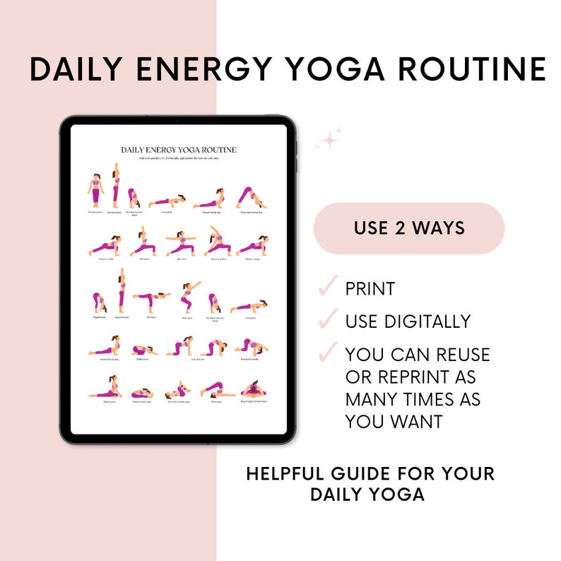 Daily Energy Yoga Poses Poster Printable PDF – Stretching and ...