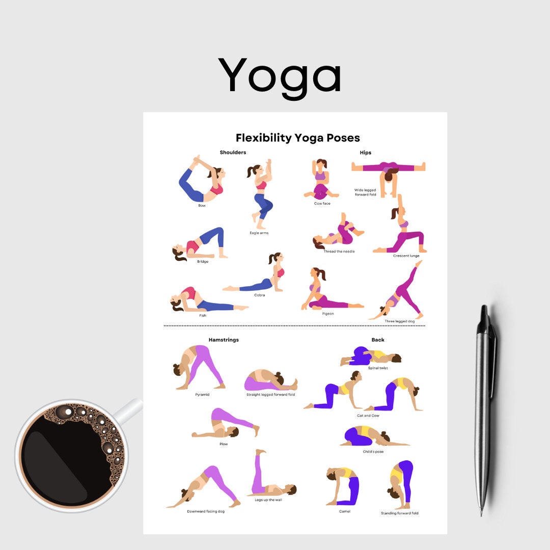 Flexibility Yoga Poses Printable PDF, Hip, Back & Shoulder Stretch ...