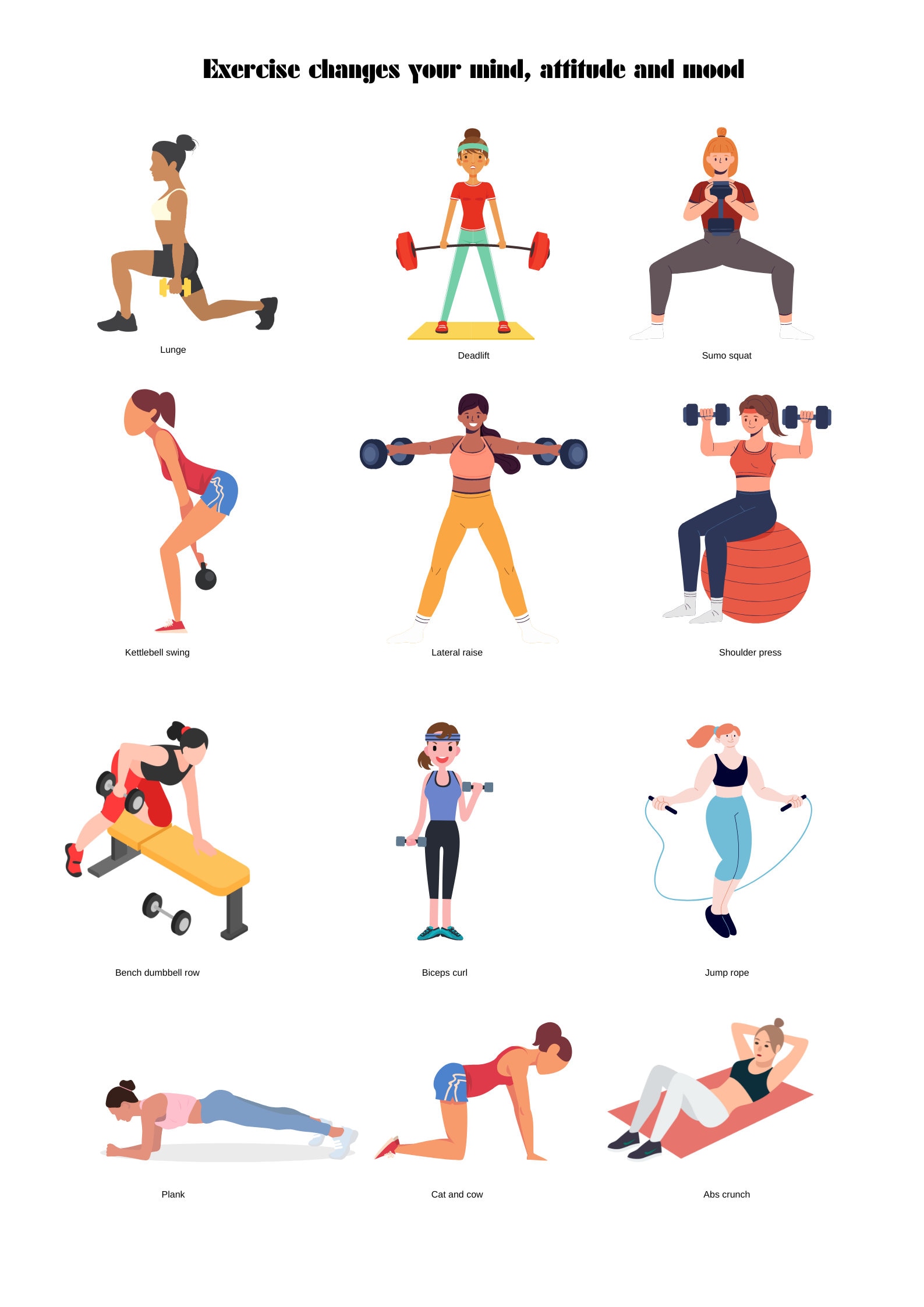 Printable Full Body Exercise Illustrations Poster Home - Etsy