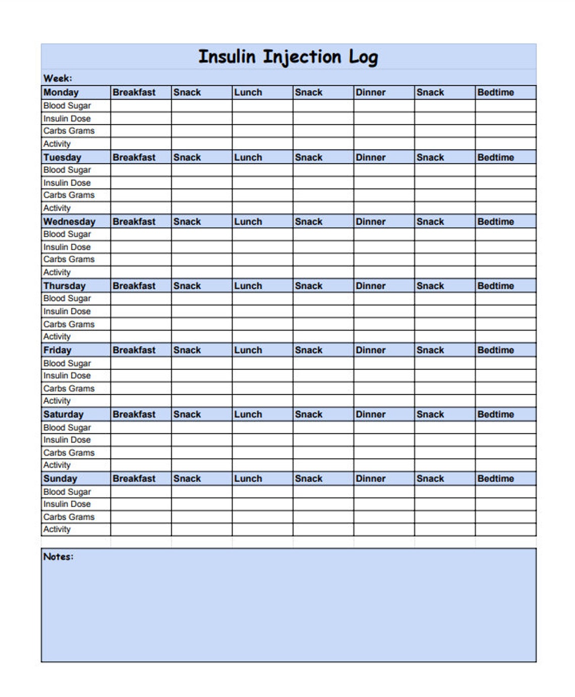 Insulin Injection Tracker Page,digital Diabetis Log Book, Blood Sugar ...