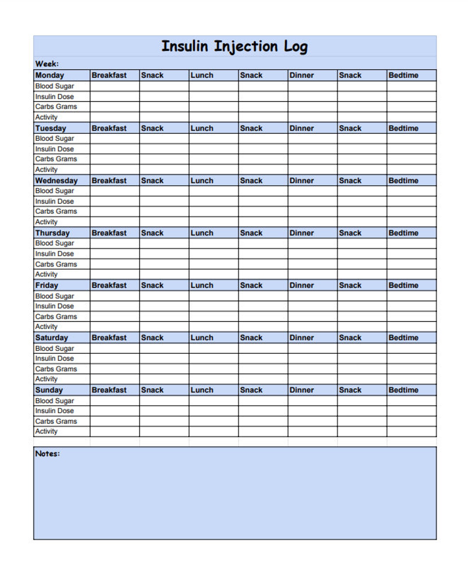 Insulin Injection Tracker Page,digital Diabetis Log Book, Blood Sugar ...