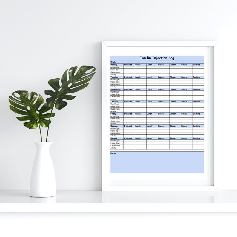 Insulin Injection Tracker Page,digital Diabetis Log Book, Blood Sugar ...