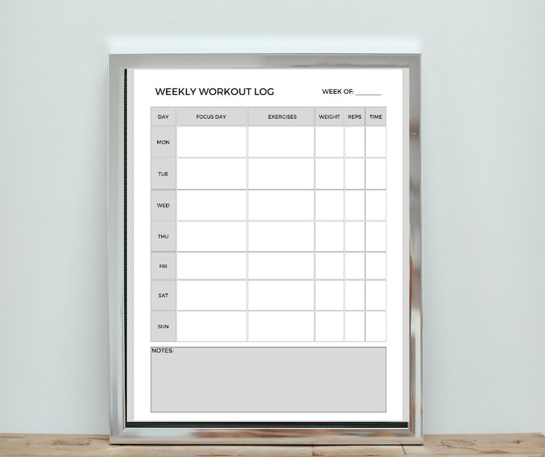 Weekly Workout Log, Fitness Progress Tracker (PDF) - Etsy