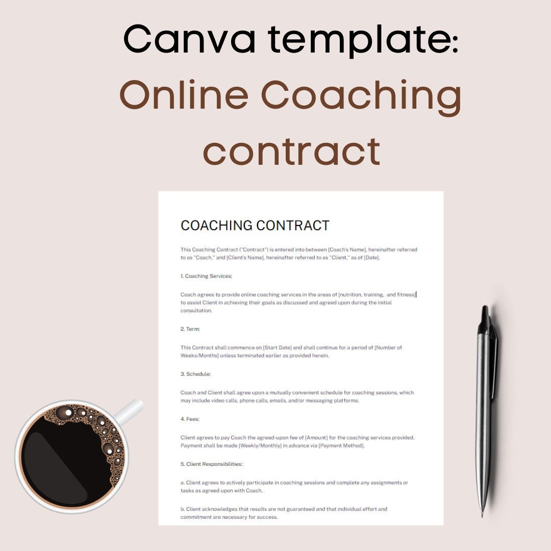 Online Coaching Contract, Editable Coaching Agreement Template, Ready ...