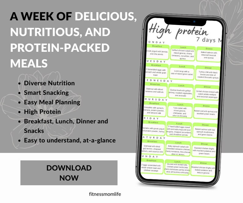 Easy 7 Days High Protein Meal Plan, At-a-glance Weekly Diet ...