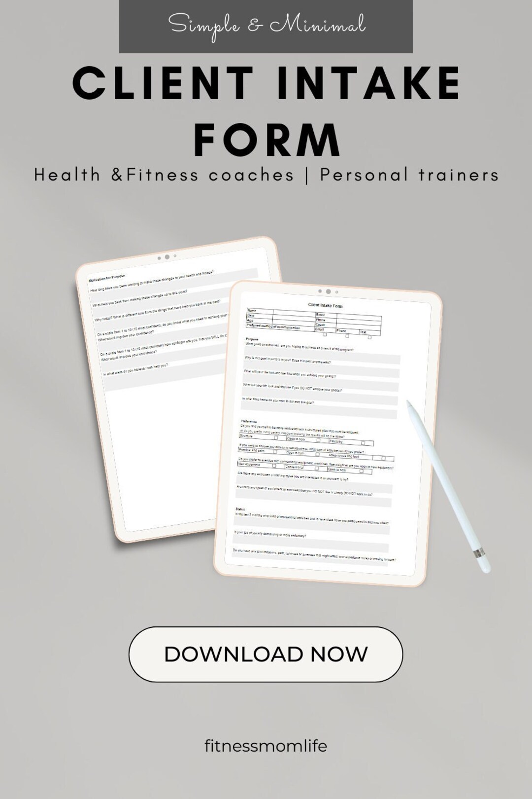 Health Coach Client Intake Form, Personal Trainer Template,unbranded ...