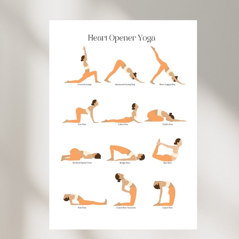 Chest Pain Relief Yoga, Heart Opener Yoga Stretches Printable, Set of 2 ...