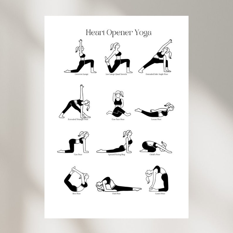 Heart Opener Yoga Poses Print, Chest Pain Relief, Set of 2 (digital ...