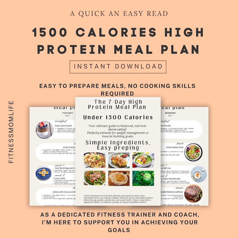 7-day High Protein Meal Plan, Under 1500 Calories (PDF Pattern) - Etsy