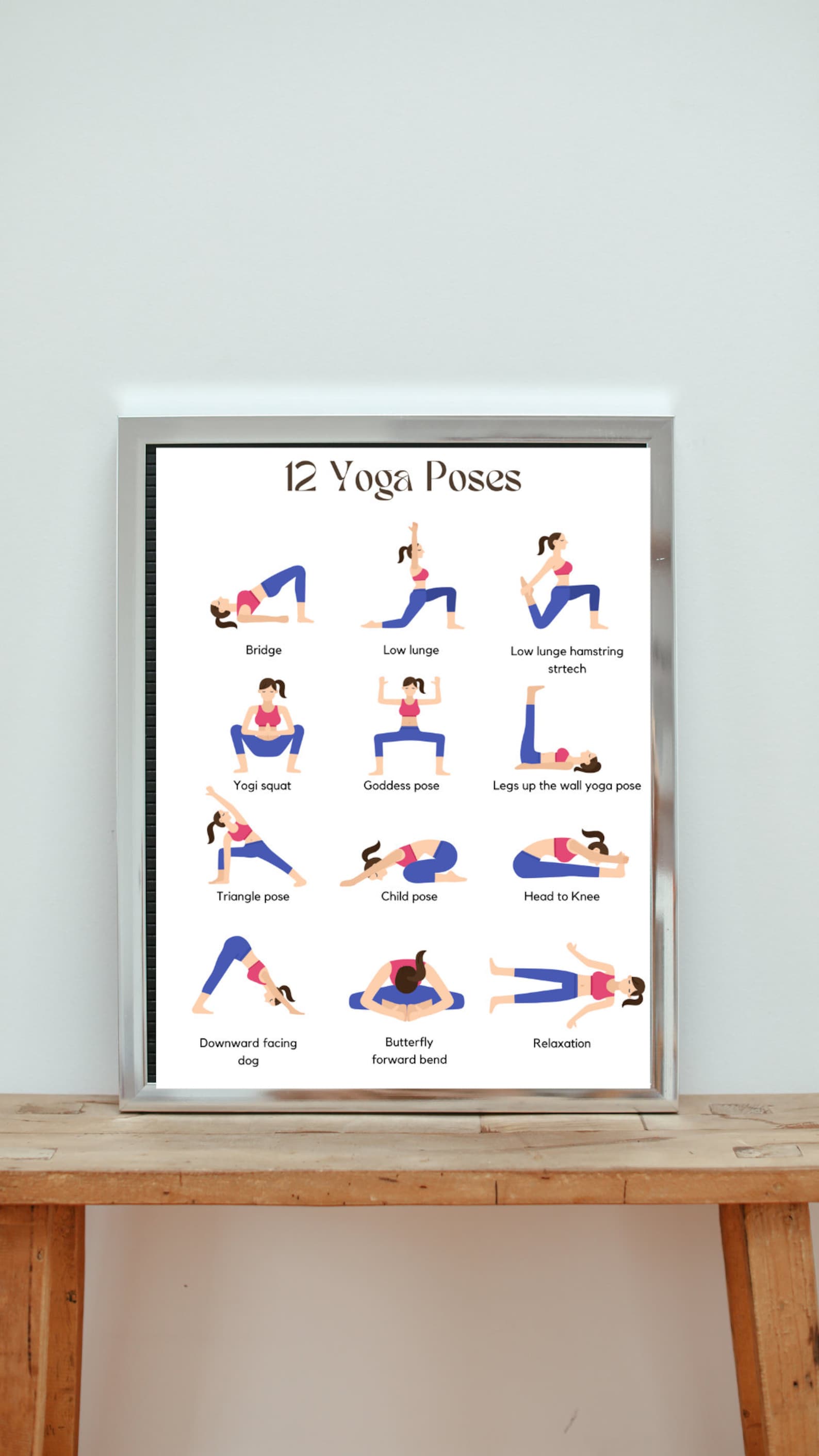 Yoga Poses Printable 4 Pages Bundle,digital Download Yoga Poses,yoga ...