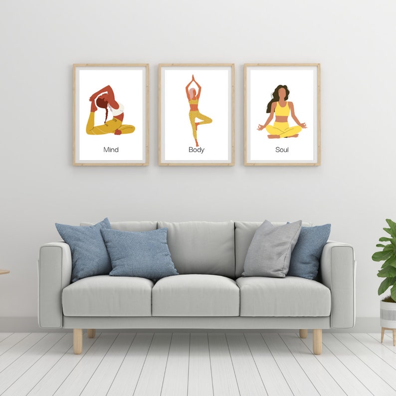 Positive Aura Printable Set of 3, Mindfulness Yoga Poses Poster Set ...