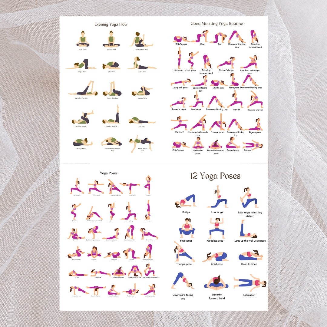 Yoga Poses Printable 4 Pages Bundle,digital Download Yoga Poses,yoga ...