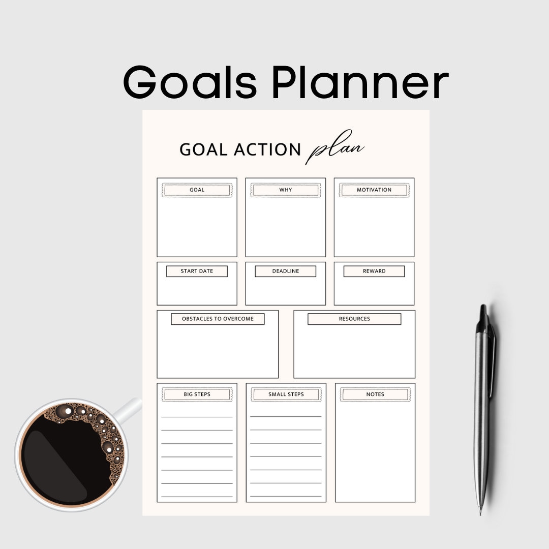 Monthly Goal Setting Action Planner, Monthly Planner Digital Download ...
