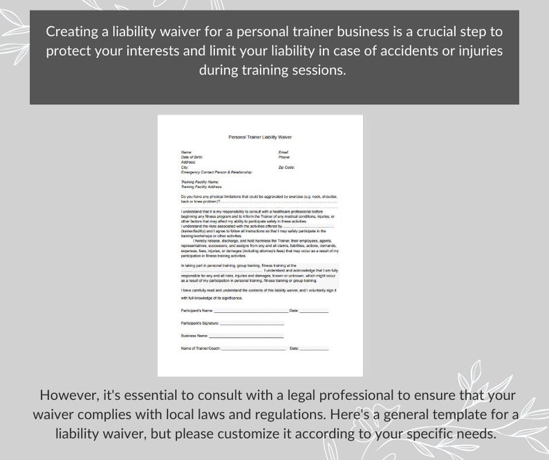 Customizable Personal Trainer Liability Waiver Form (google Doc ...
