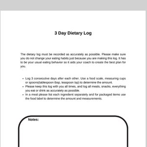 Client Intake Dietary Log, 3 Day Dietary Log, Personal Trainer,fitness ...