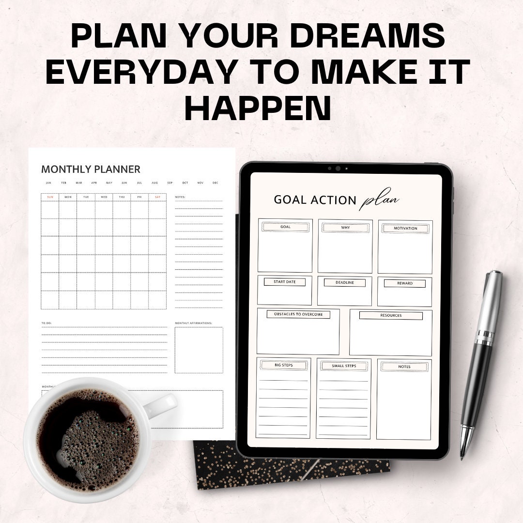 Monthly Goal Setting Action Planner, Monthly Planner Digital Download ...