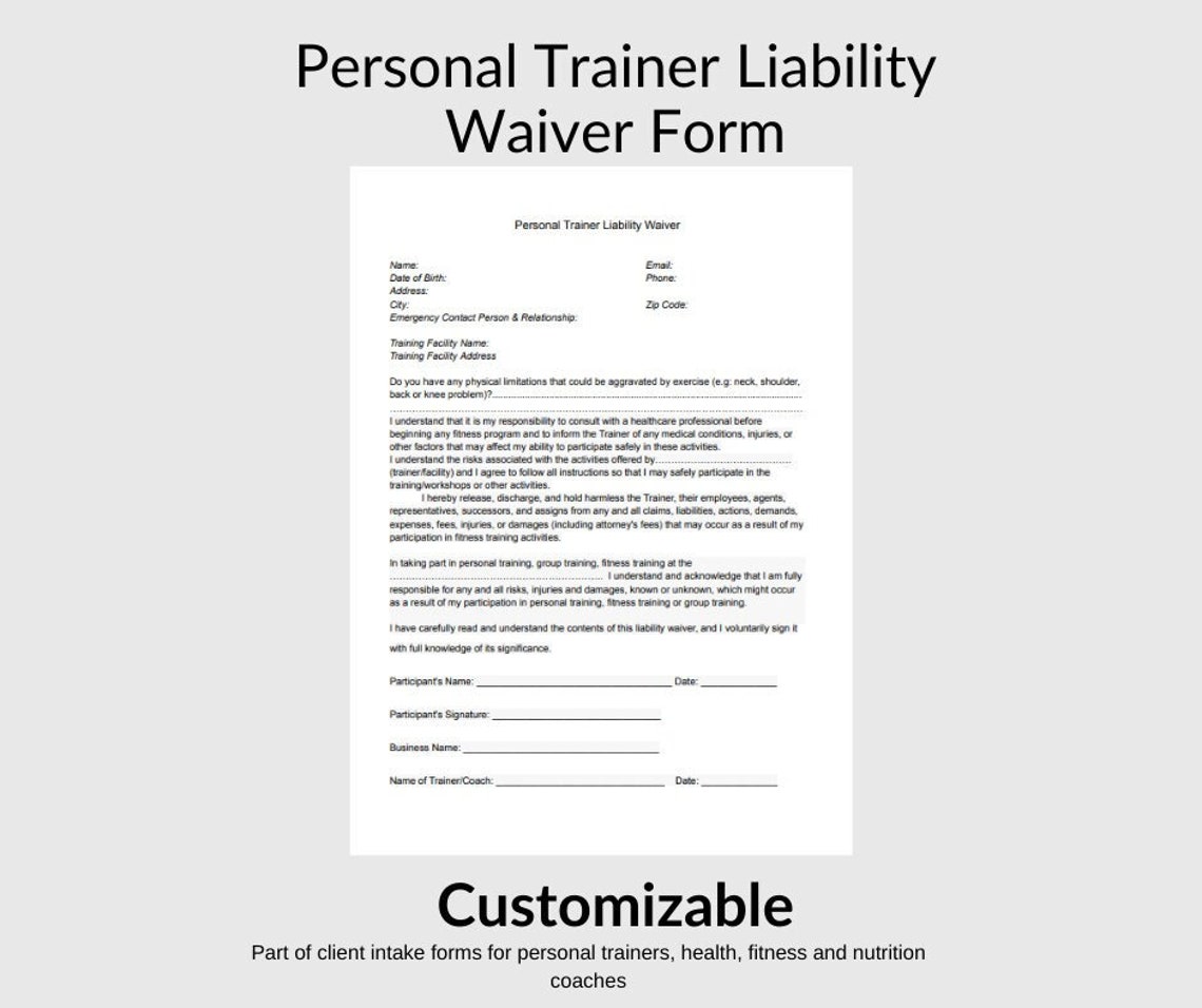 Customizable Personal Trainer Liability Waiver Form (google Doc ...