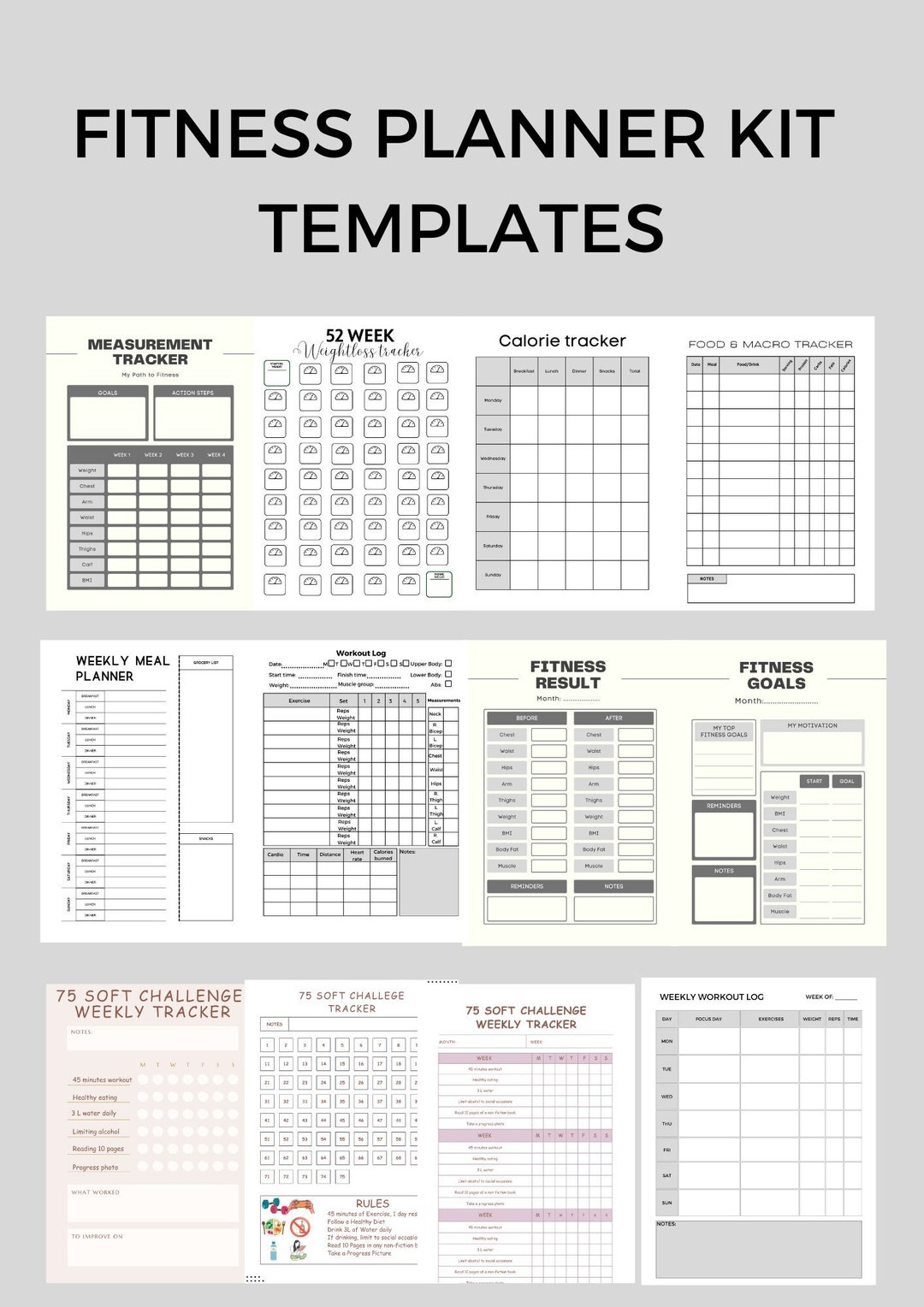 Fitness and Health Planner Bundle, Fitness Planner Kit Template, 12 ...