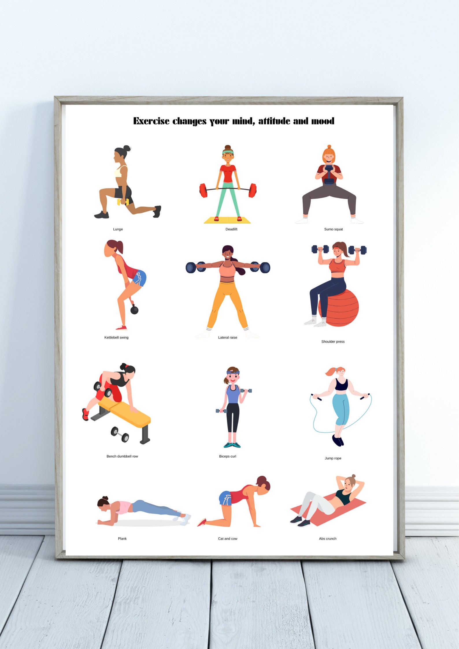 Printable Full Body Exercise Illustrations Poster, Home Dumbbell Full ...