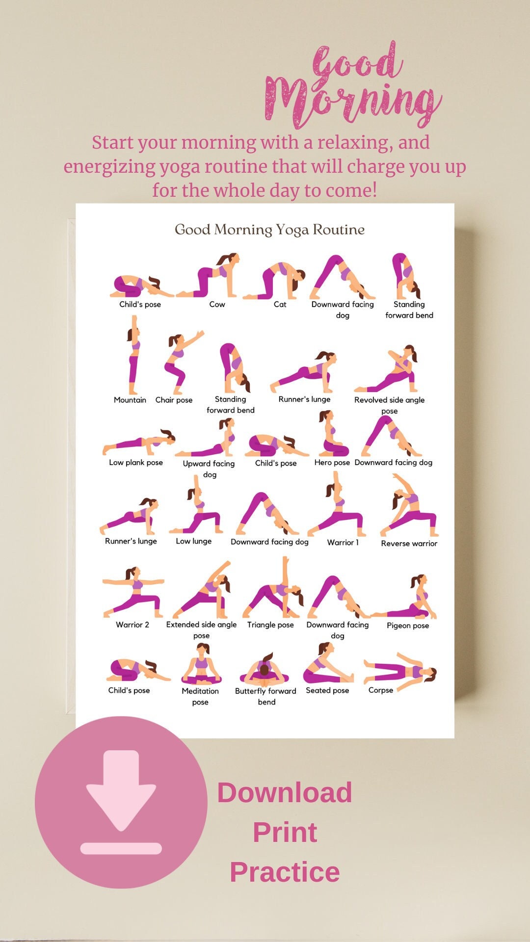 Morning Yoga Routine Printable,morning Yoga Poses, 30 Yoga Poses Poster ...