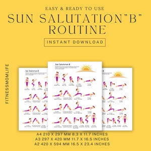Sun Salutation B Yoga Sequence Poster, Yoga Flow Printable, Digital ...