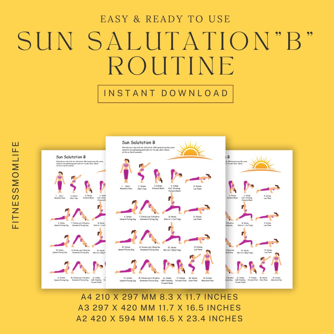 Sun Salutation B Yoga Sequence Poster, Yoga Flow Printable, Digital ...