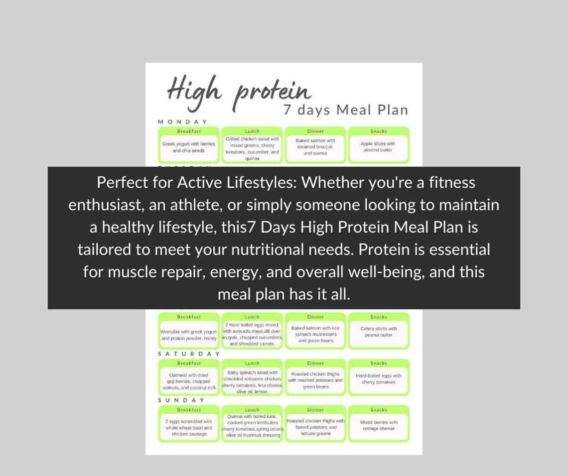Easy 7 Days High Protein Meal Plan, At-a-glance Weekly Diet ...