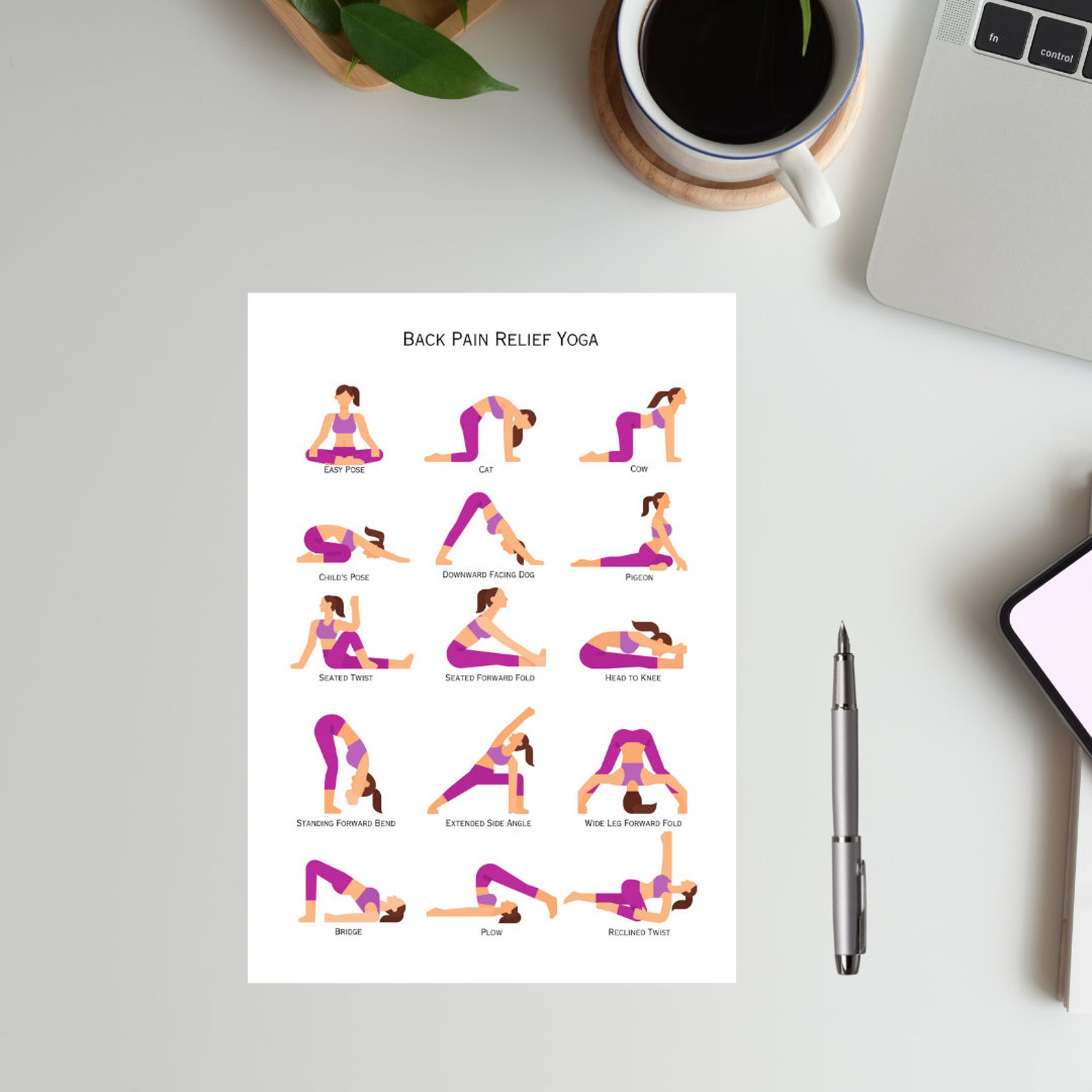 Back Pain Relief Yoga Poses, Illustrated Guide (digital PDF) - Etsy