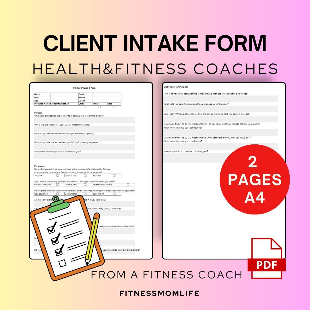 Health & Fitness Coach Client Intake Form Template (PDF) New Client ...