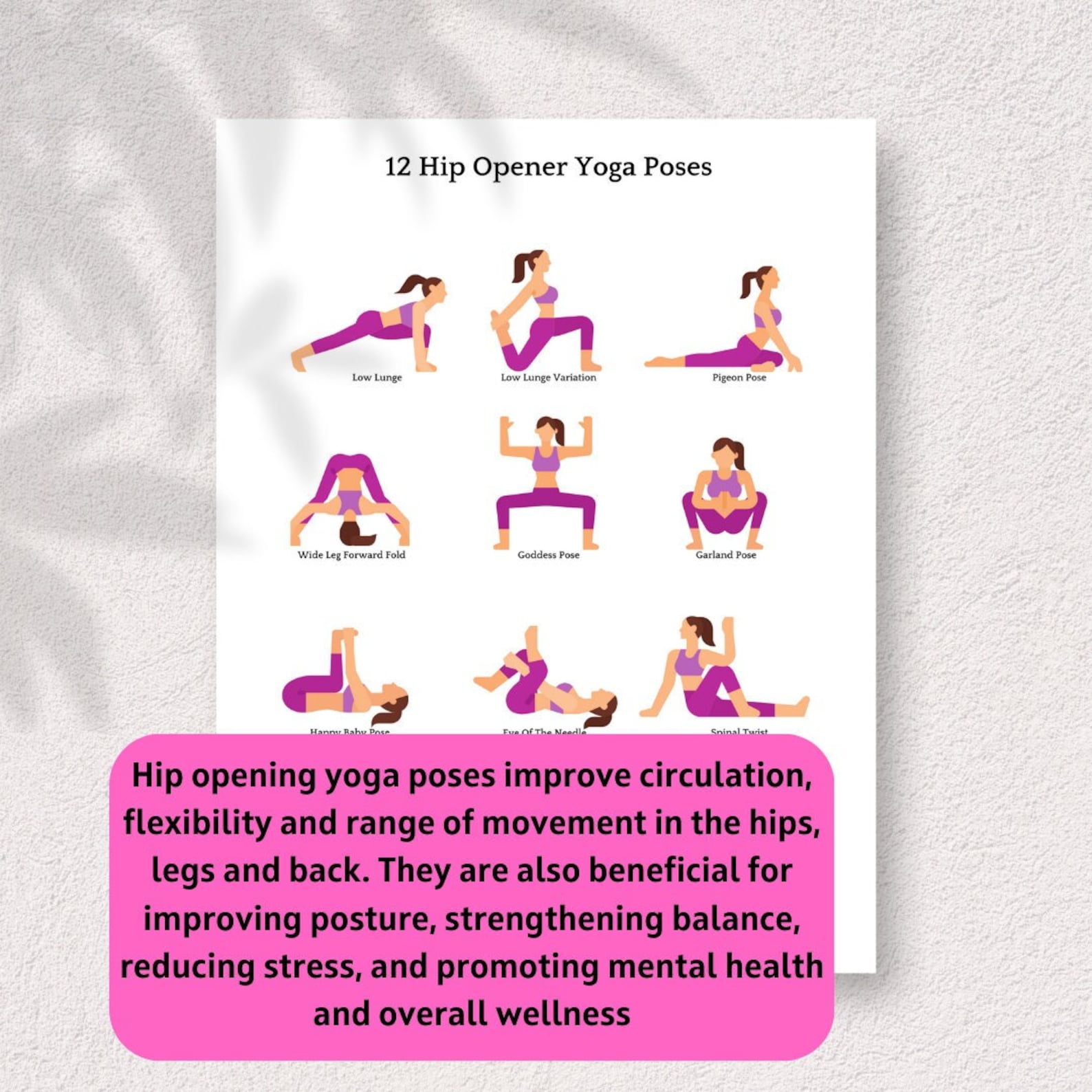 Hip Opener Yoga Poses Printable,digital Download Yoga Hips Flexibility ...