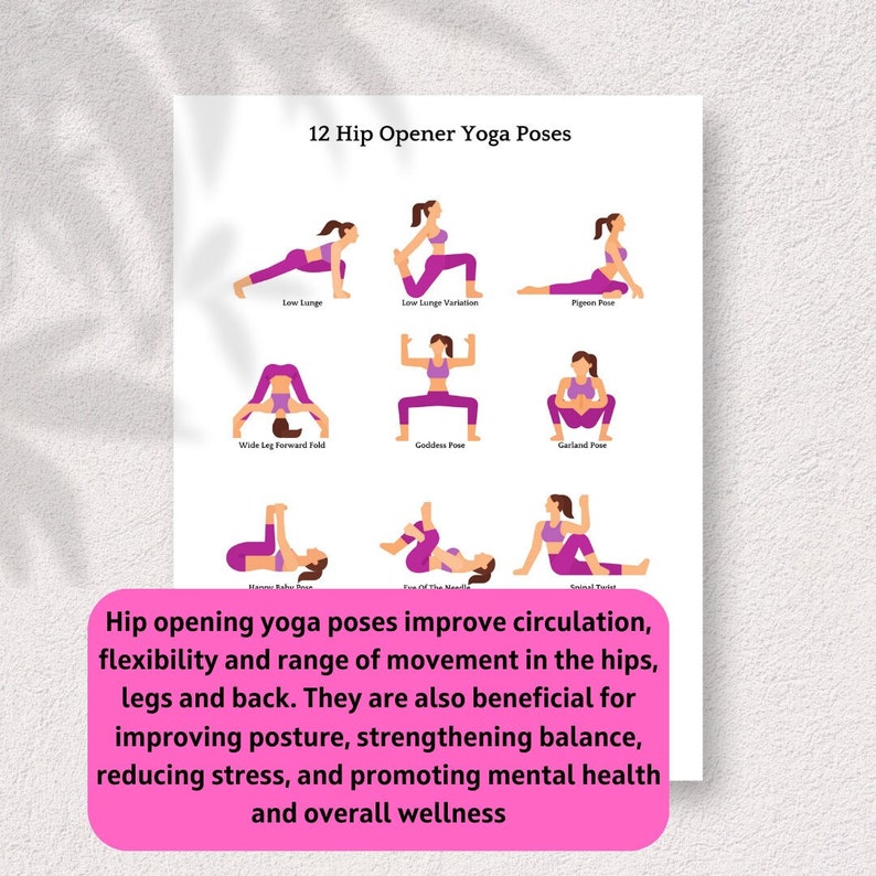 Hip Opener Yoga Poses Printable,digital Download Yoga Hips Flexibility ...