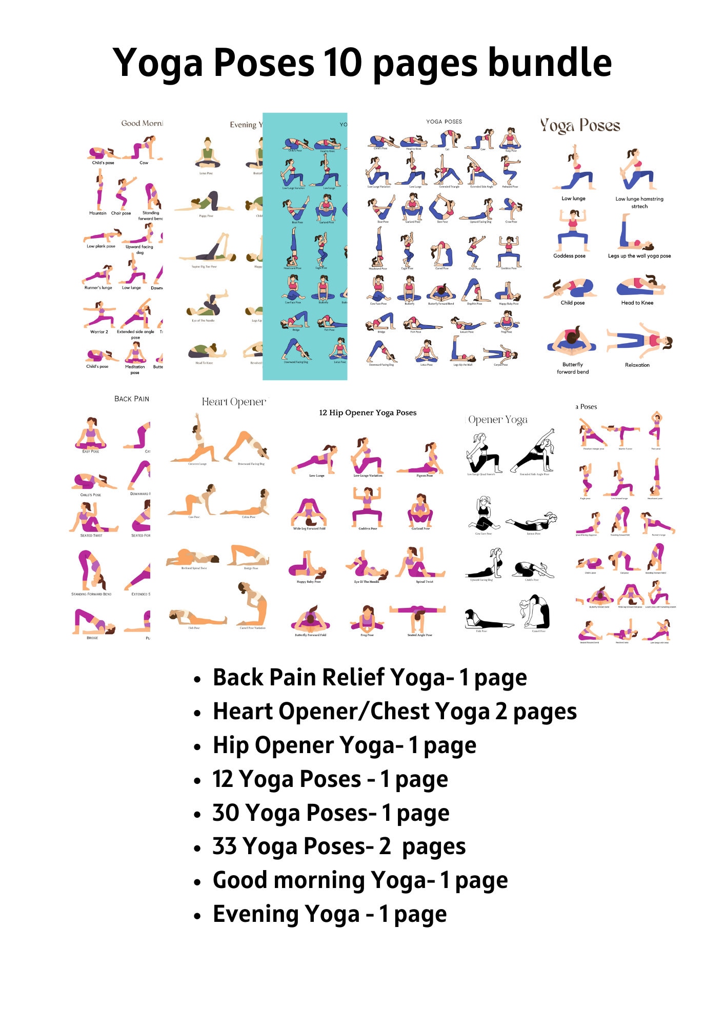 Yoga Poses Print, Home Workout Guide, Exercises Illustrations (PDF) - Etsy