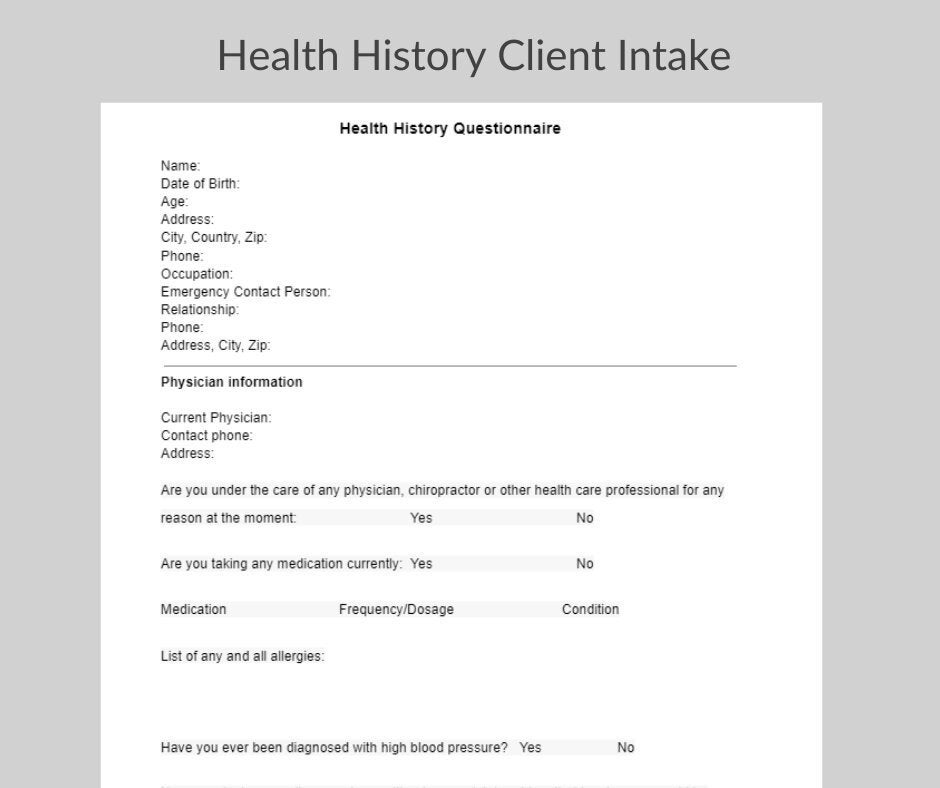 Client Intake Health History Questionnaire Personal Trainer ...