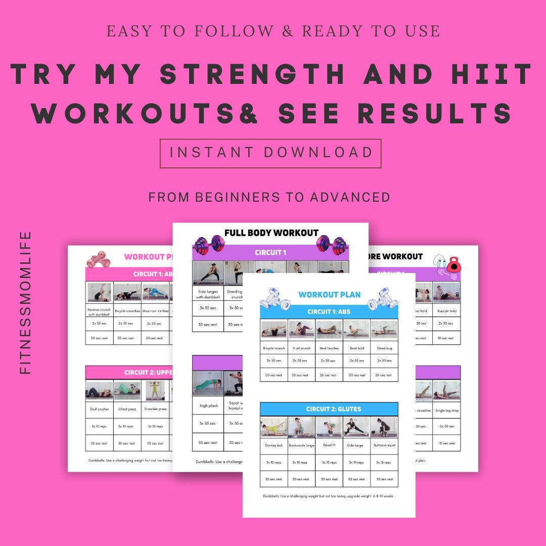 Full Body Workout Printable Bundle 4 Pages, Strength and HIIT Workout ...