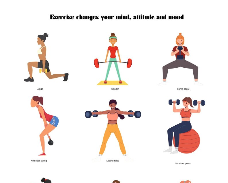 Printable Full Body Exercise Illustrations Poster Home Dumbbell Full Body Workout Guide Poster