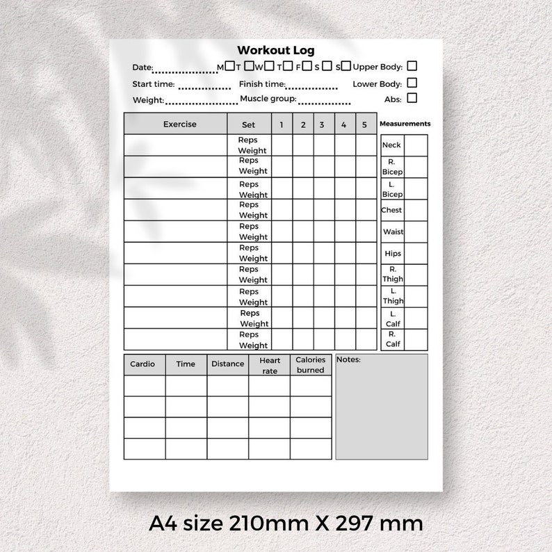 Daily Workout Log, Fitness Tracker, Gains Tracker (digital Download) - Etsy