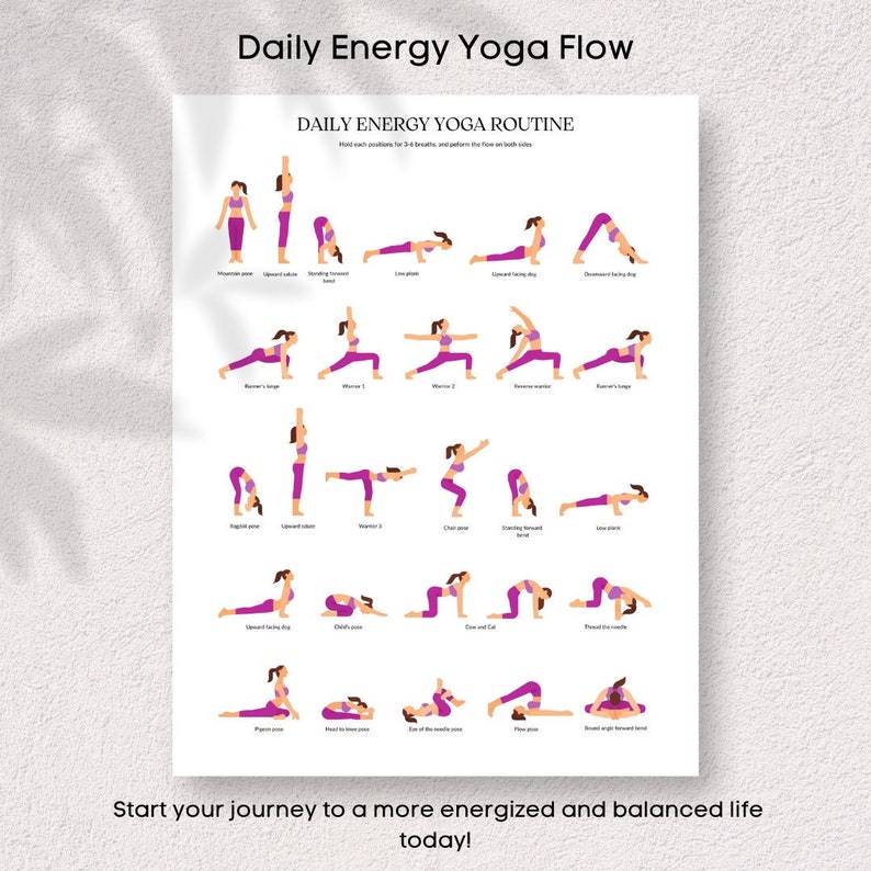 Daily Energy Yoga Poses Poster Printable PDF – Stretching and Flexibility Guide, Yoga Flow ...